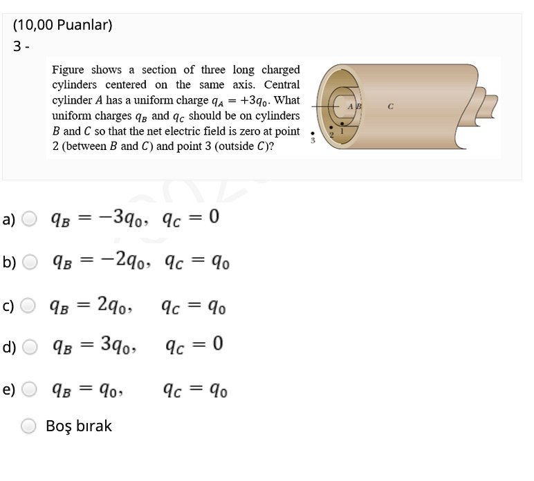 Figure shows a section of three long charged cylinders...