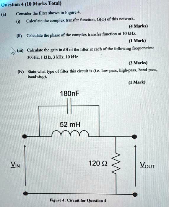 Question 4 (10 Marks Total) (a) Consider the filter shown in Figure 4. (i) Calculate the complex ...