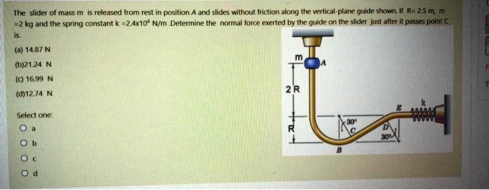SOLVED: The slider of mass m is released from rest in position A and slides without friction ...