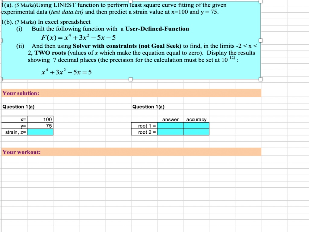 1(a). (5 Marks)Using LINEST function to perform least square curve ...