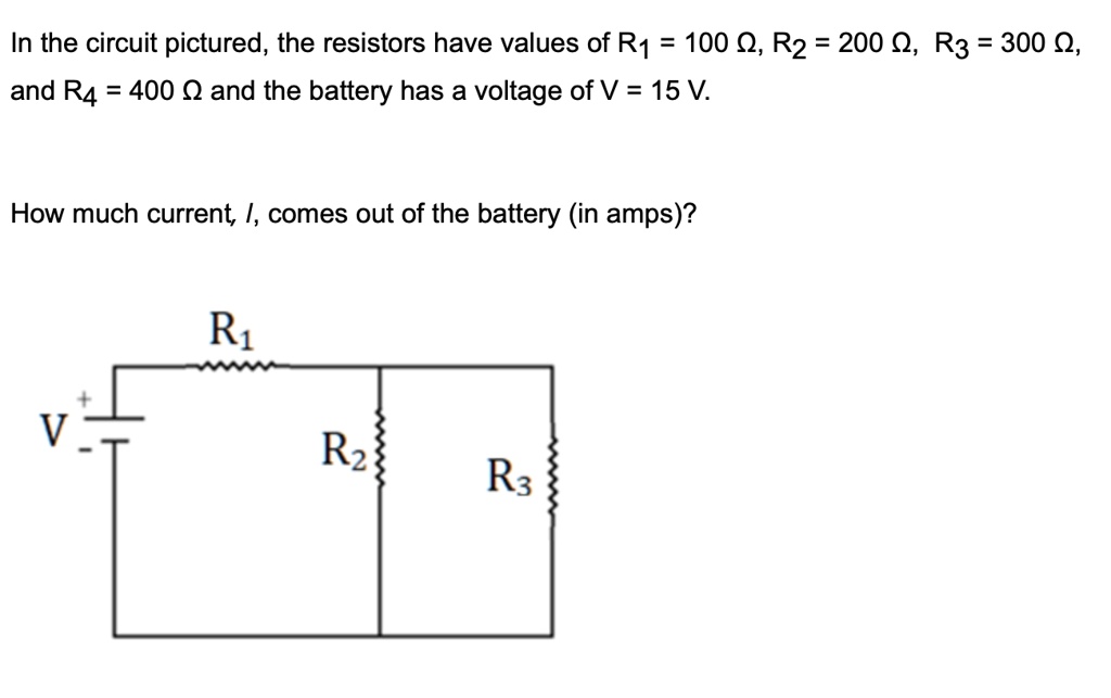 SOLVED: In the circuit pictured, the resistors have values of R1 = 100 Q, R2 = 200 0, Rz = 300 Q ...