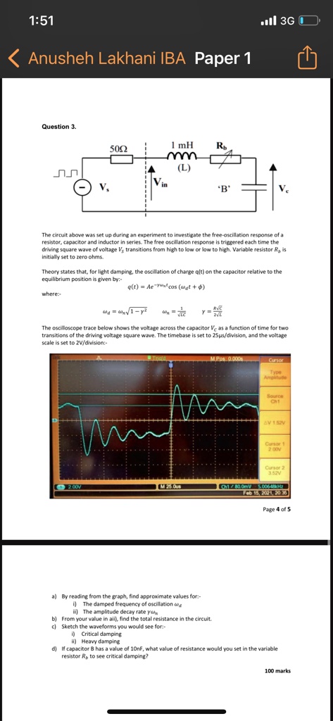 SOLVED: Question 3. The circuit above was set up during an experiment ...