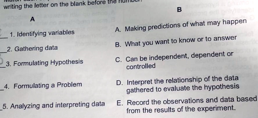 writing the letter on the blank before the A 1. Identifying variables 2 ...