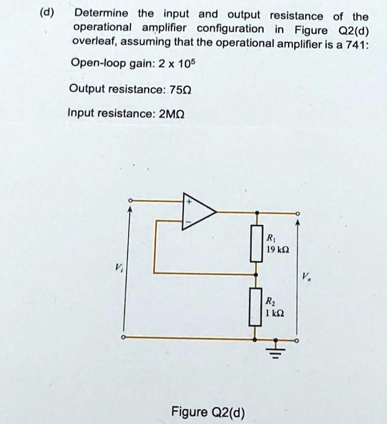 SOLVED: (d) Determine the input and output resistance of the operational amplifier configuration ...