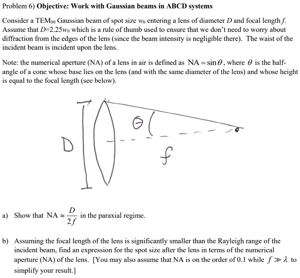 Problem 6) Objective: Work with Gaussian beams in ABCD systems Consider ...