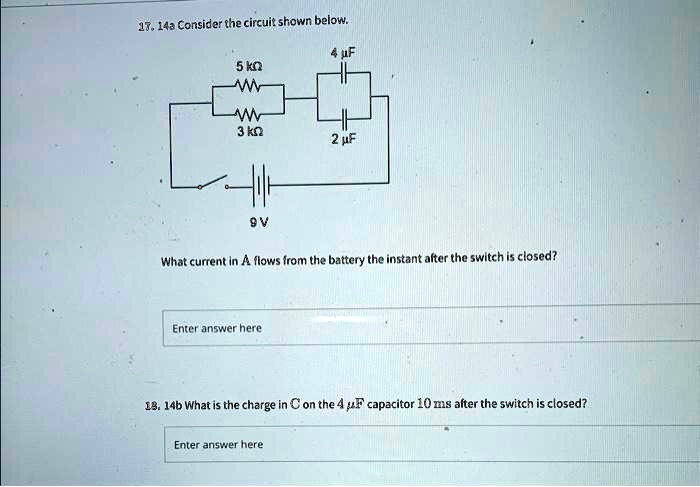 SOLVED: 7.14a Consider the circuit shown below: AuF 5kÎ© W 3kÎ© 2F 9V What current in Amperes ...