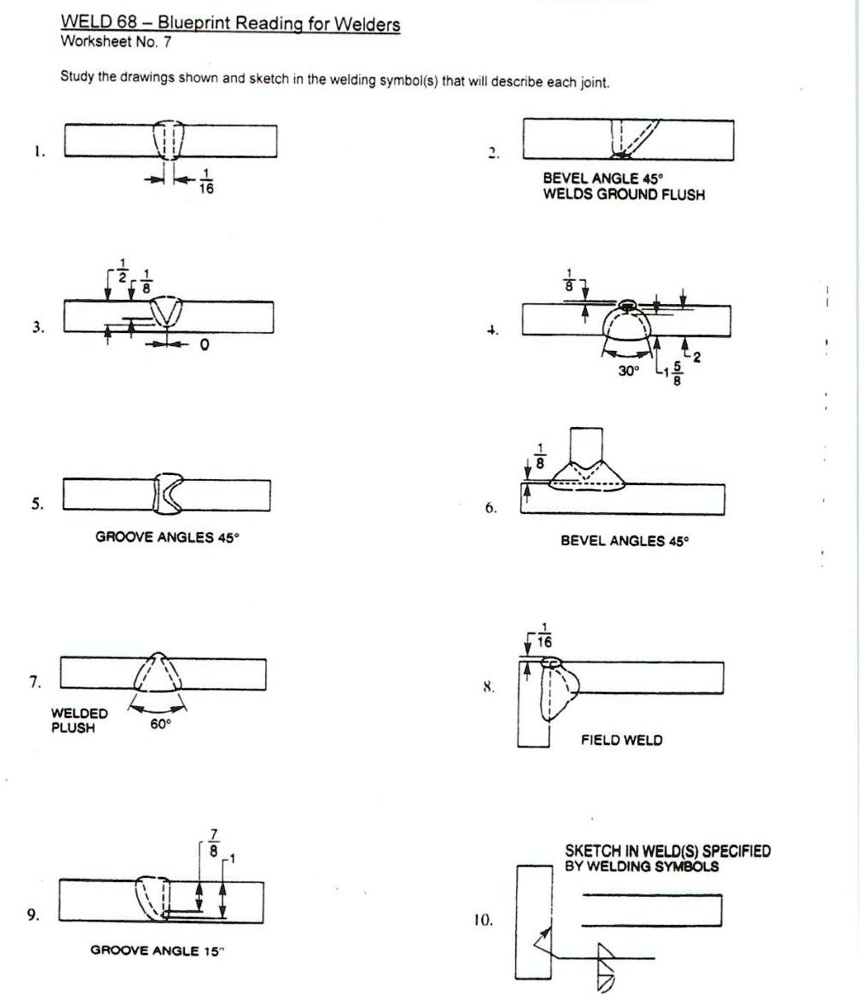 WELD68-Blueprint Reading for Welders Worksheet No.7 Study the drawings ...