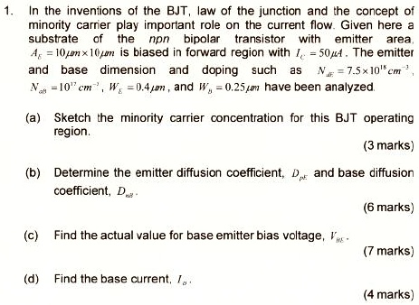 1. In the inventions of the BJT, law of the junction and the...