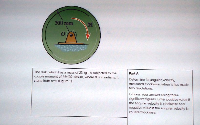SOLVED: The disk, which has a mass of 23 kg, is subjected to the couple moment of M = (20 + 4 NÂ ...