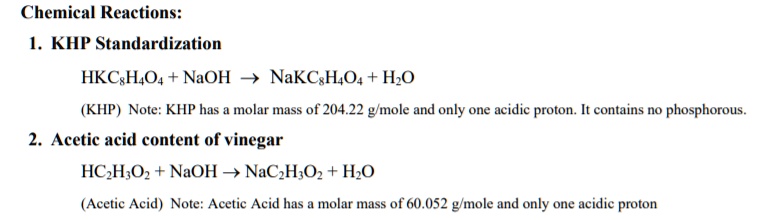 SOLVED: Chemical Reactions: KHP Standardization HKCsH4O4 + NaOH NaKC ...