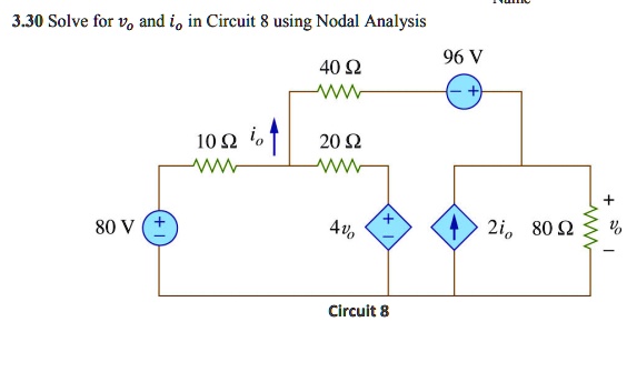 330 solve for vo and io in circuit 8 using nodal analysis 40 wmm 96 v 100 wm 20 mmm 80 80 ...