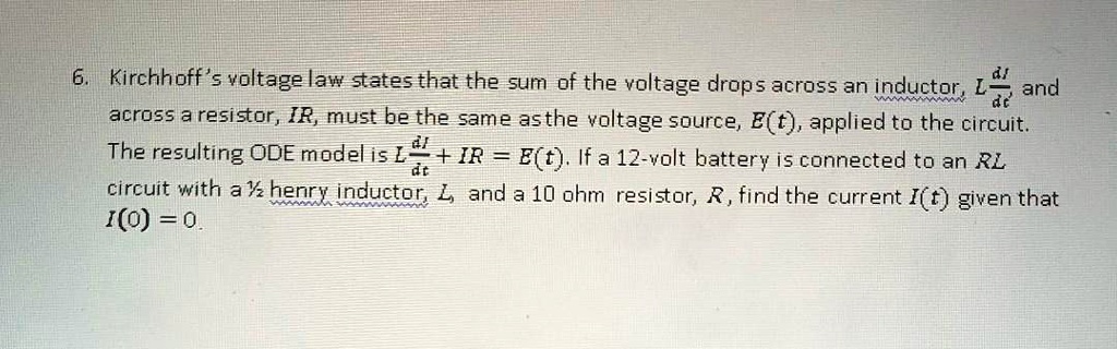 SOLVED: Kirchhoff'voltage law statesthat the sum of the voltage drops ...