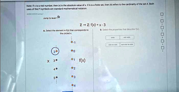 Note: If x is a real number, then |x| is the absolute value of x. If A is a finite set, then |A ...