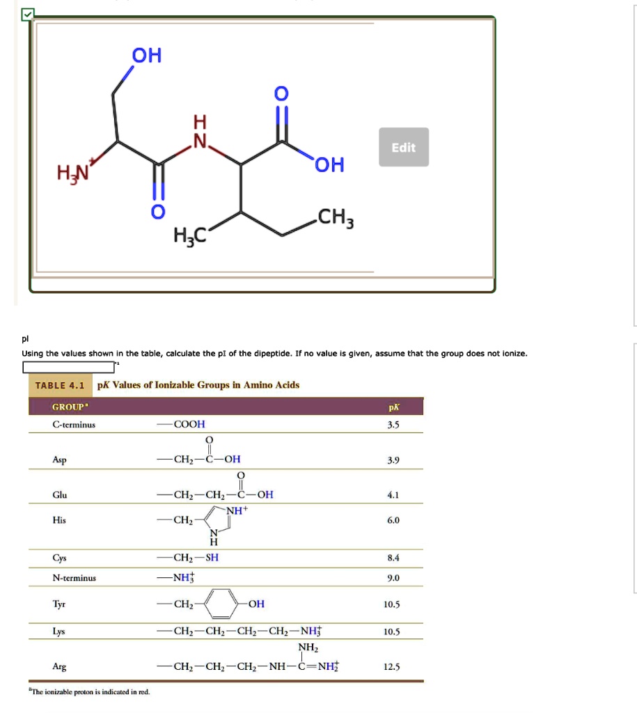 SOLVED: OH I N Bdlt OH NH CH3 HSC Uslng the values shown the table calculate the pI of the ...