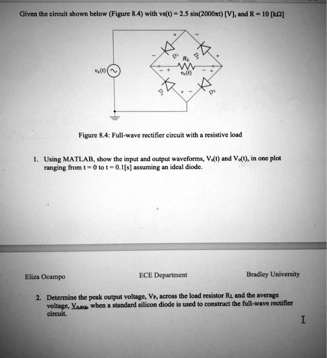 SOLVED: Given the circuit shown below in Figure 8.4 with vst = 2.5 sin(2000nt) [V], and R = 10 ...