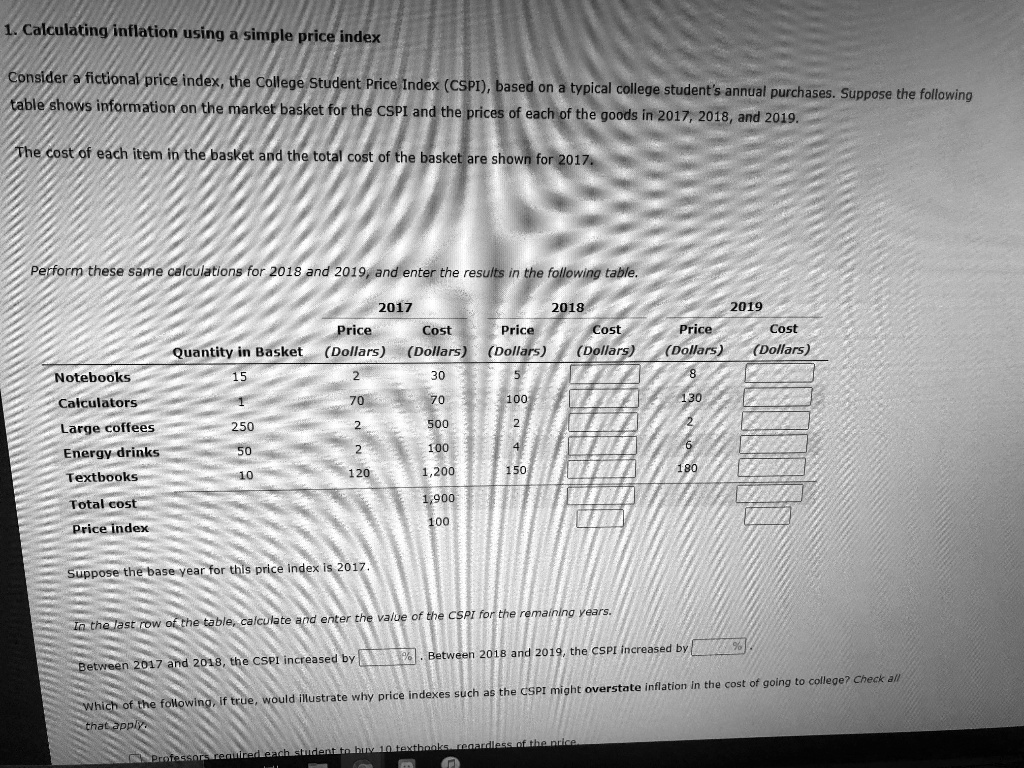 SOLVED: Calculating inflation using a simple price index Consider a ...