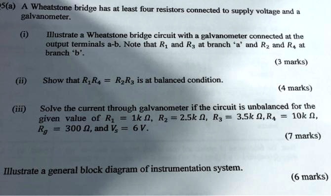 SOLVED: 5(a) A Wheatstone bridge has at least four resistors connected ...