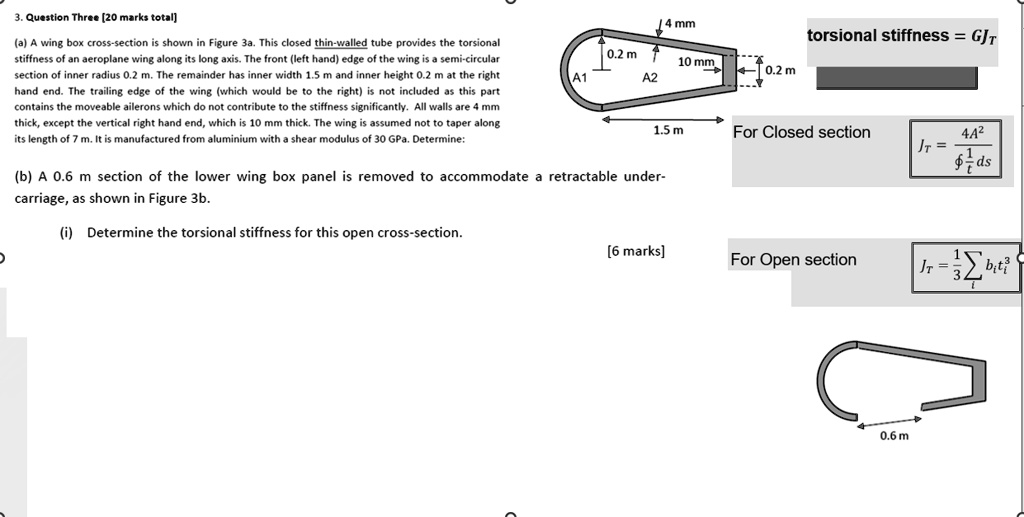 3. Question Three [20 marks total] (a) A wing box cross-section is ...