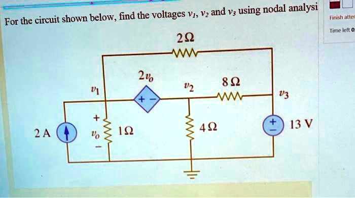 For the circuit shown below, find the voltages v1, v2 and v3 using nodal analysis 2? 2vo 8? v1 ...