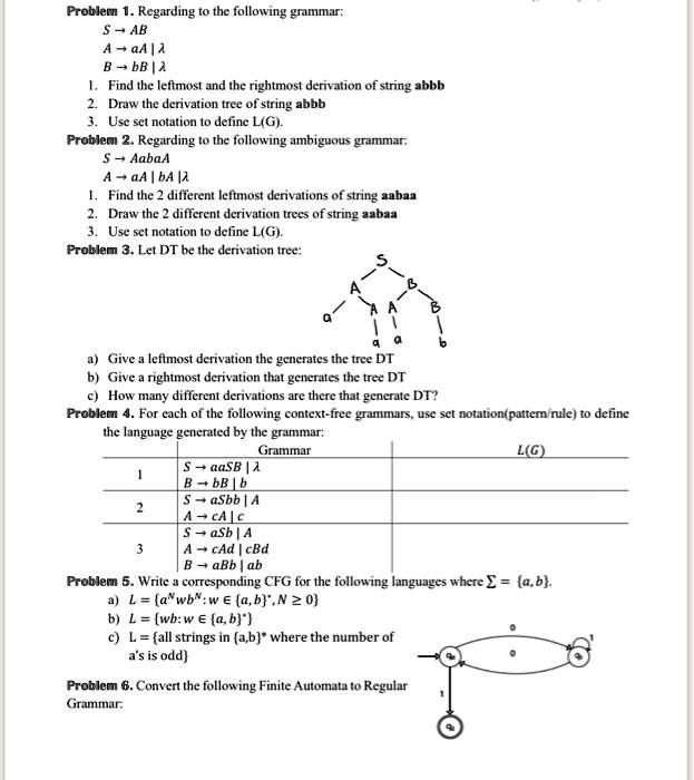 Problem 1. Regarding to the following grammar: S ? AB A ? aA | ? B ? bB | ? 1. Find the leftmost ...
