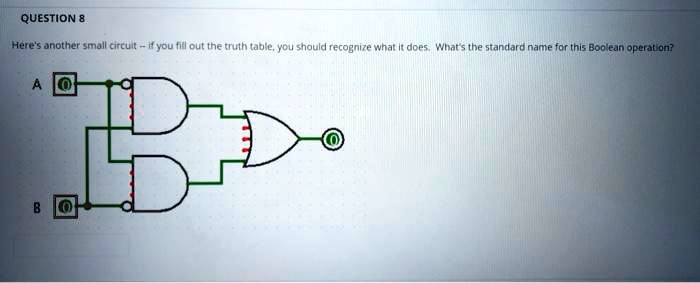 QUESTION 8 Here's another small circuit – if you fill out the truth table, you should recognize ...