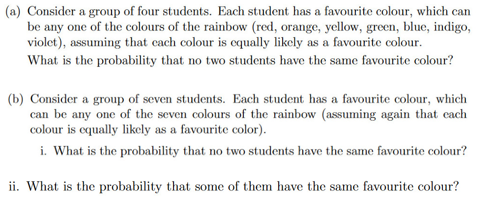 SOLVED: (a) Consider a group of four students. Each student has a ...