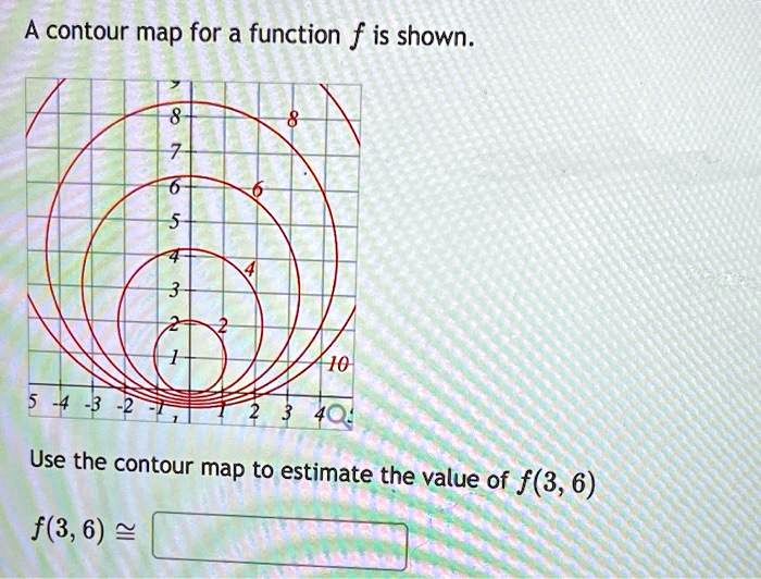 SOLVED: A contour map for a function f is shown: 40 74 33 Use the contour map to estimate the ...