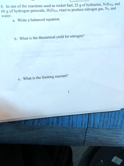 SOLVED: In one of the reactions used as rocket fuel, 25 g of hydrazine ...