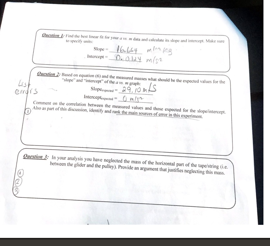 List errors 1 Question 1: Find the best linear fit for your a vs. m ...