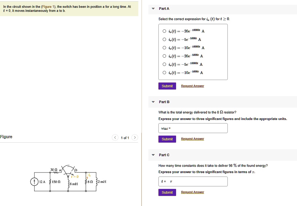 SOLVED: In the circuit shown in the (Figure 1), the switch has been in ...