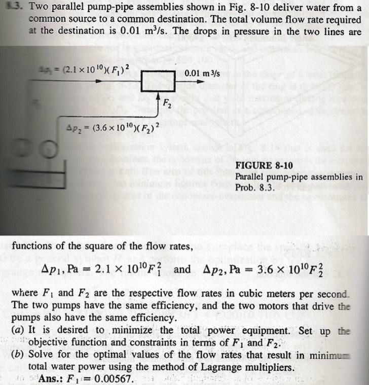 SOLVED: Two parallel pump-pipe assemblies shown in Fig.8-10 deliver ...