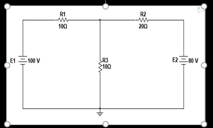 R1 10? E1 = 100 V R2 20? R3 10? E2 = 80 V