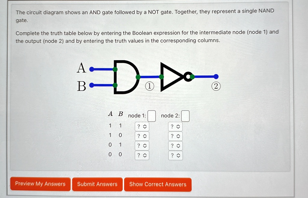 the circuit diagram shows an and gate followed by a not gate together they represent a single ...
