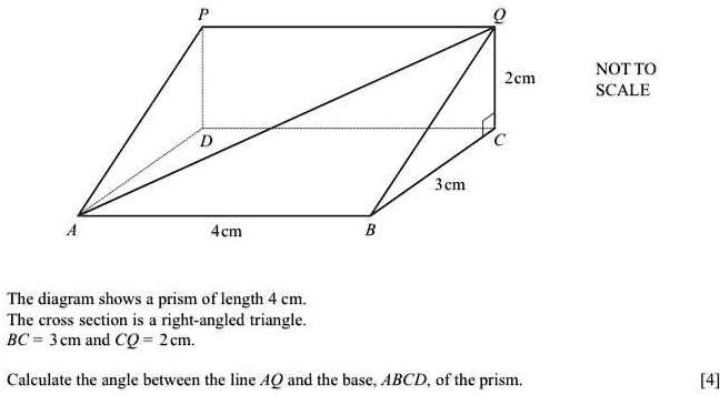 SOLVED: The diagram shows a prism of length 4 cm. The cross section is a right-angled triangle ...