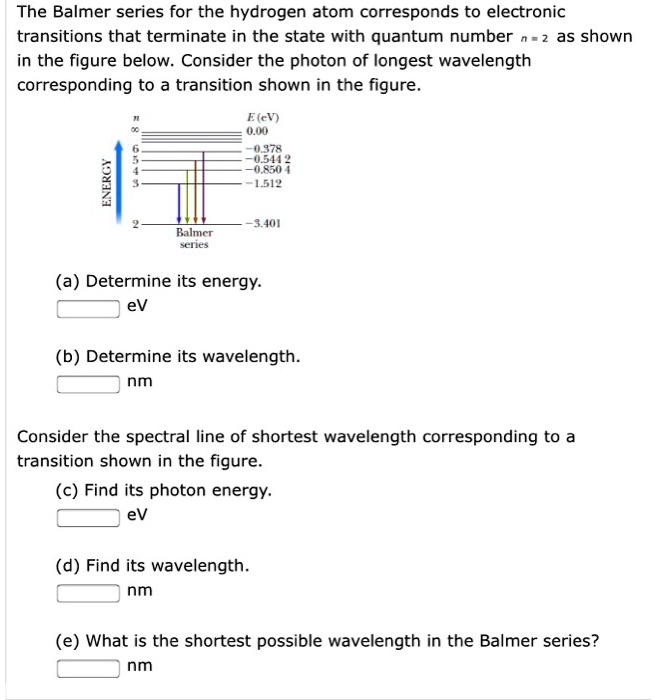 SOLVED: The Balmer series for the hydrogen atom corresponds to electronic transitions that ...