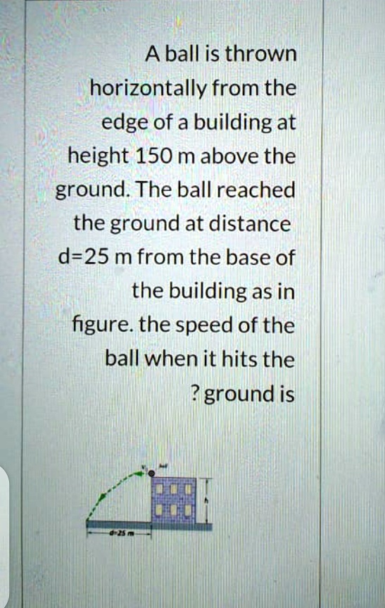 ball is thrown horizontally from the edge of a building at height 150 m ...