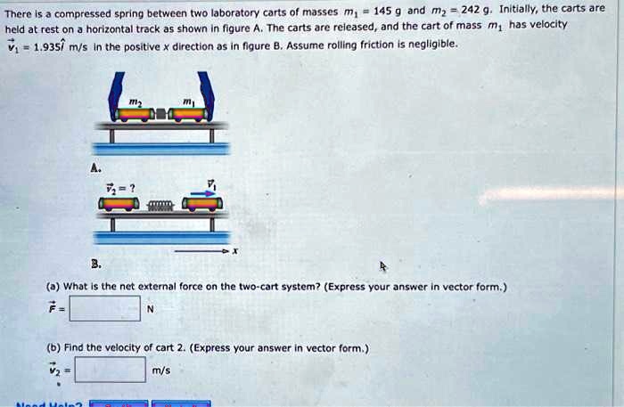SOLVED: held at rest on a horizontal track as shown in figure A.The carts are released,and the ...