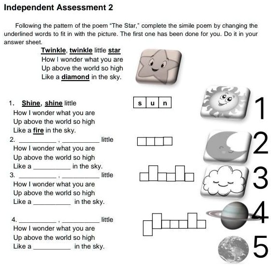 SOLVED: 'Following the pattern of the poem ―The Star,‖ complete the ...