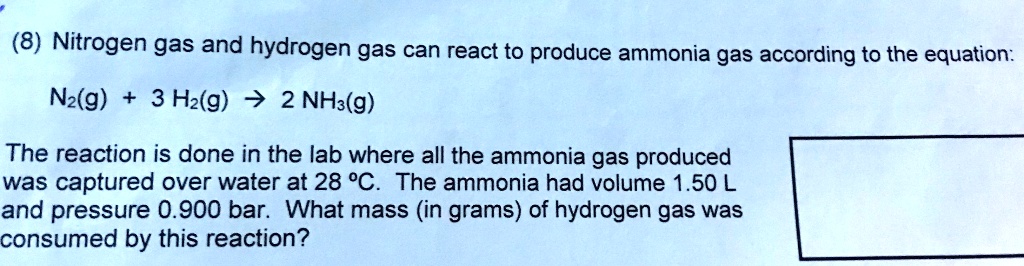 SOLVED: Nitrogen gas and hydrogen gas can react to produce ammonia gas according to the equation ...