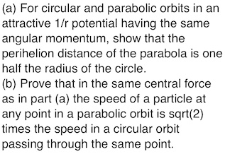 SOLVED: For circular and parabolic orbits in an attractive 1/r ...