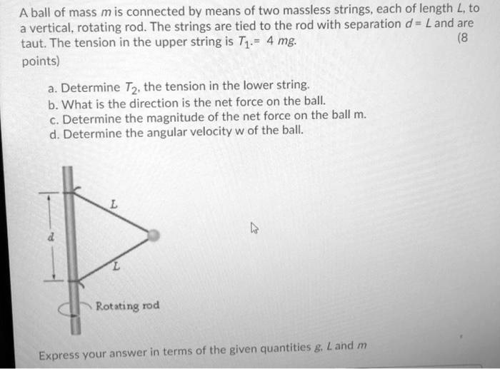 a ball of mass m is connected by means of two massless strings each of ...