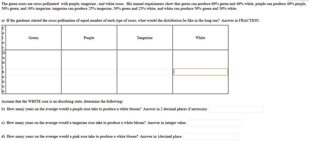 SOLVED: Text: Markov analysis The green roses are cross-pollinated with ...