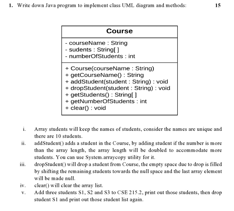 Solved Write Down A Java Program To Implement A Class Uml Diagram And Its Methods Course