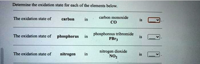Solved Determine The Oxidation State For Each Of The Elements Below