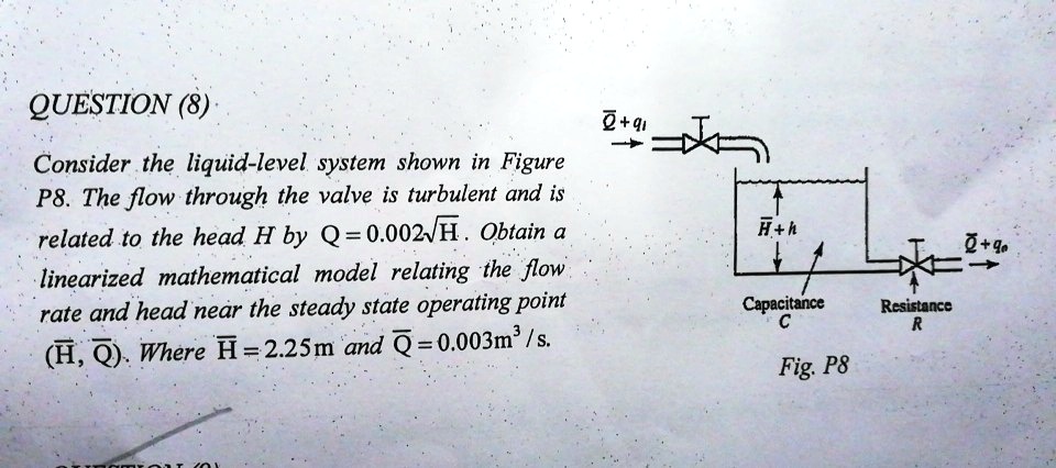 SOLVED: QUESTION (8) 1b+ Consider the liquid-level. system shown in Figure P8. The flow through ...