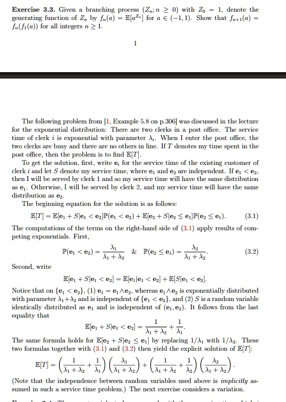 exercise 33 given branching process zan 2 0 with zo denote the ...
