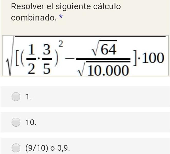 SOLVED: Matematica cual es la verdadera, explicación Resolver el siguiente cálculo combinado. 1 ...