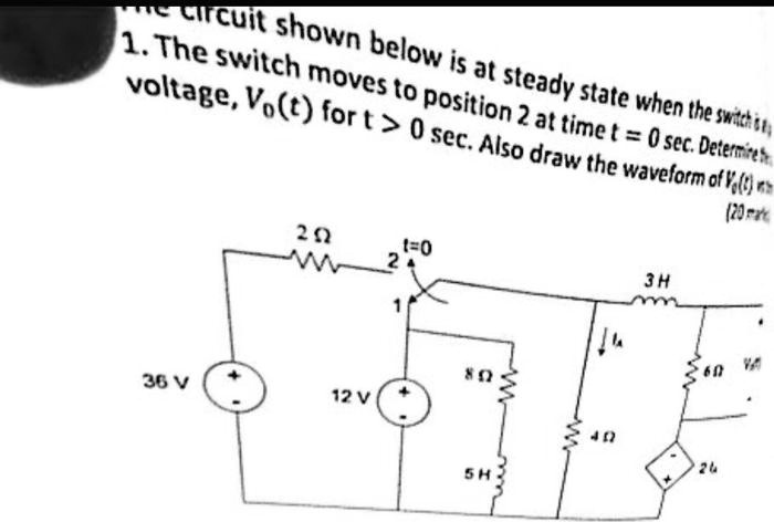 The circuit shown below is at steady state when the switch is 1. The ...