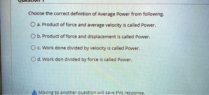 Solved Choose The Correct Definition Of Average Power From Following
