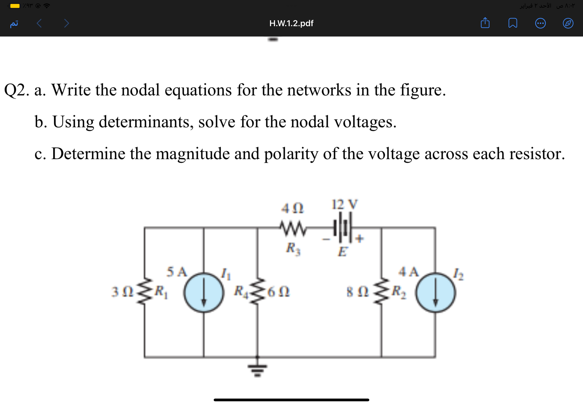 H.W.1.2.pdf Q2. a. Write the nodal equations for the networks in the figure. b. Using ...